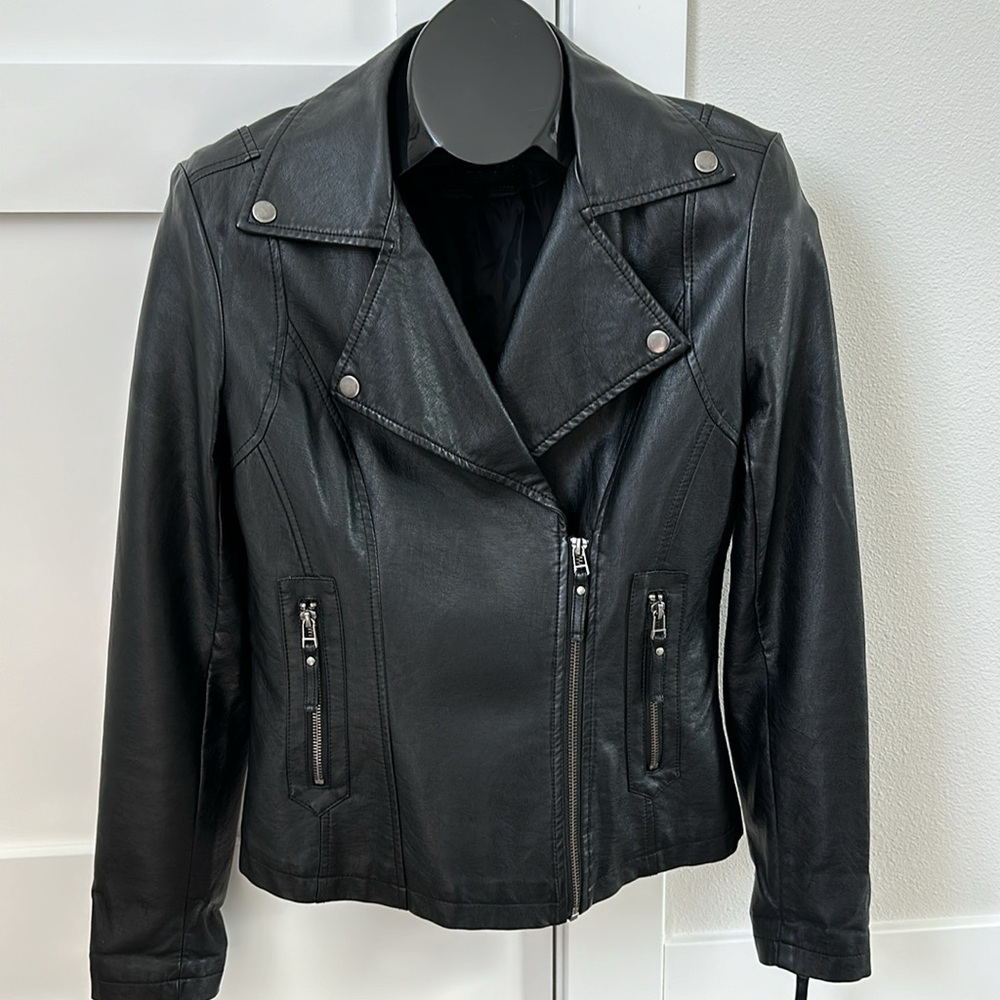 Max Studio Black Faux Leather Motto Jacket - Gem